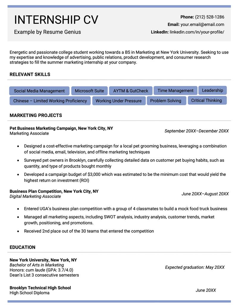 CV Examples For Students (With Fill-In Template)