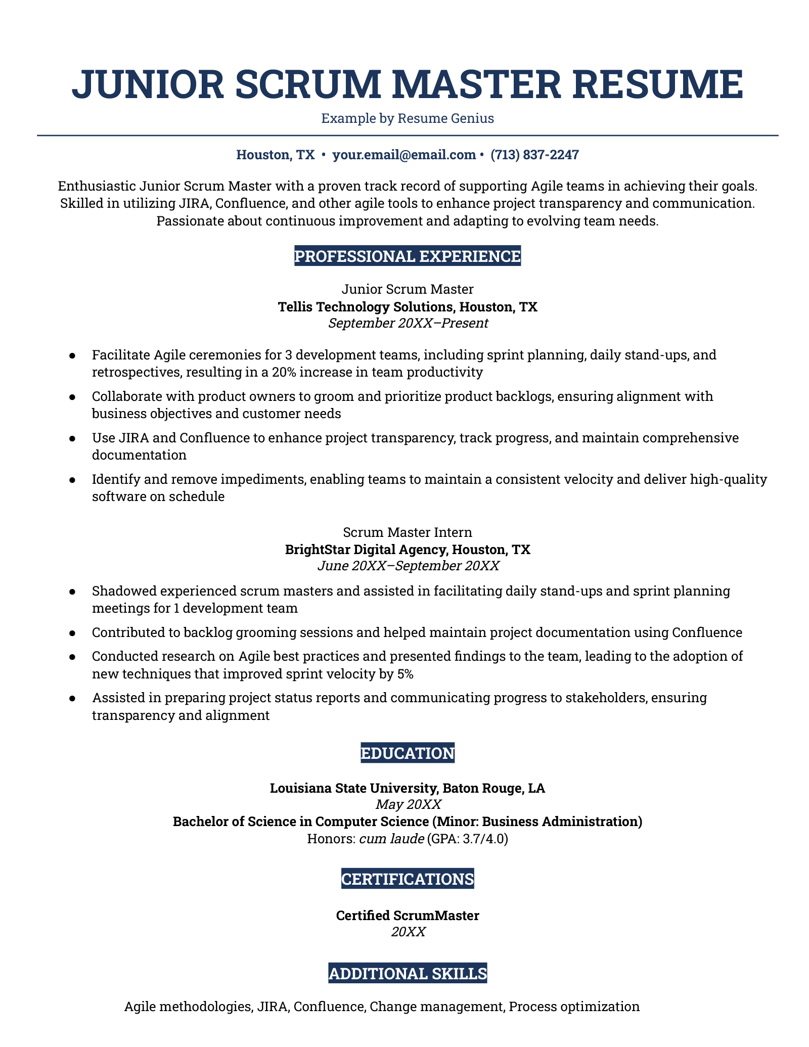 5 Scrum Master Resume Samples & Writing Guide for 2025