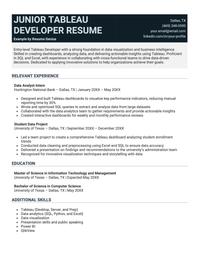 Tableau Developer Resume Examples | Resume Genius