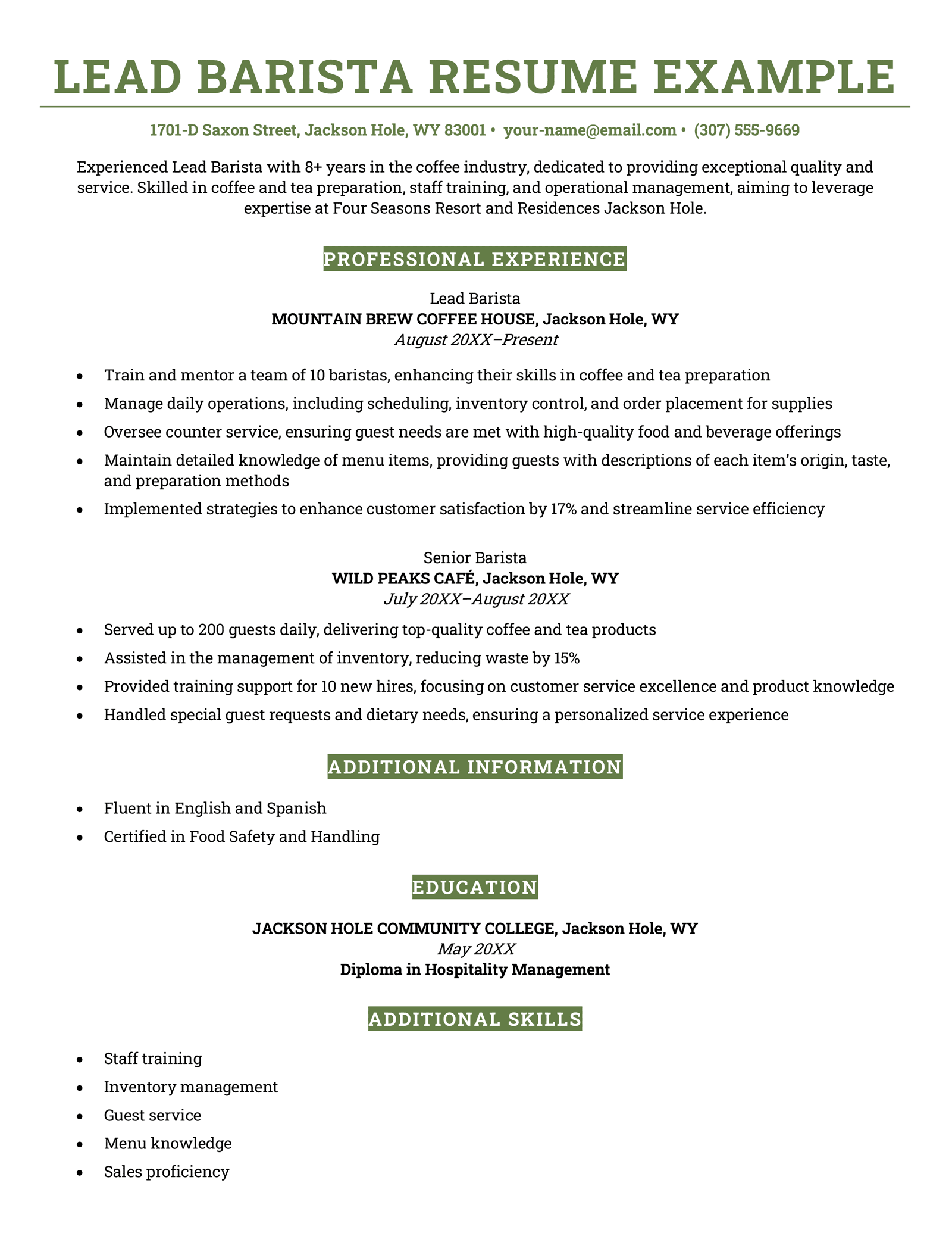 6 Barista Resume Examples & Writing Tips for 2025