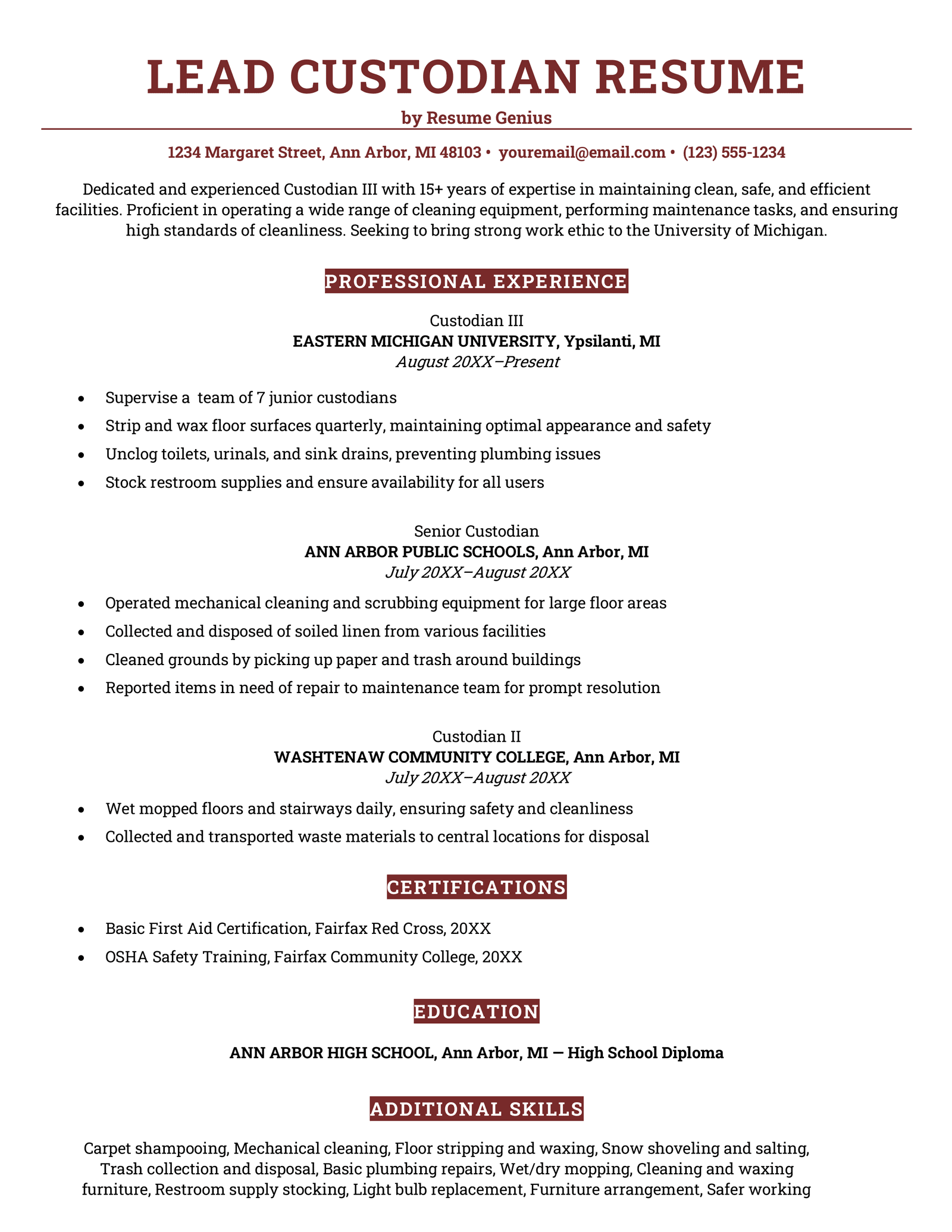 6 Custodian Resume Examples, Template, & Writing Tips