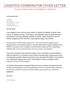 Logistics Coordinator Cover Letter - Example & Free Template