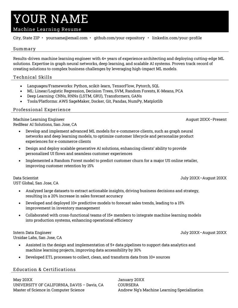 Machine Learning Resume Example and Writing Tips for 2024 Machine Learning Resume Example and Writing Tips for 2024