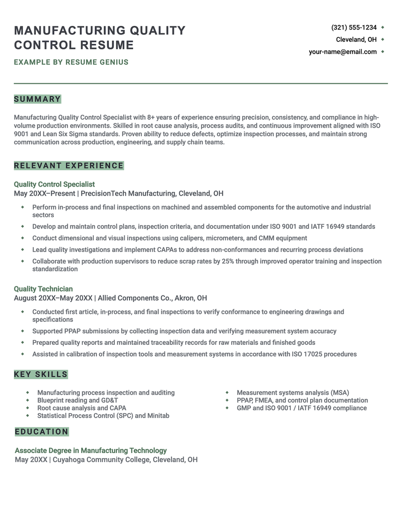 14 Quality Control Resume Examples (With Tips & Skills)