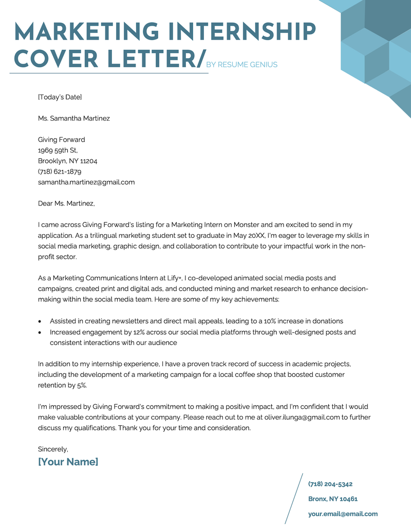 16 Internship Cover Letter Examples & Writing Guide