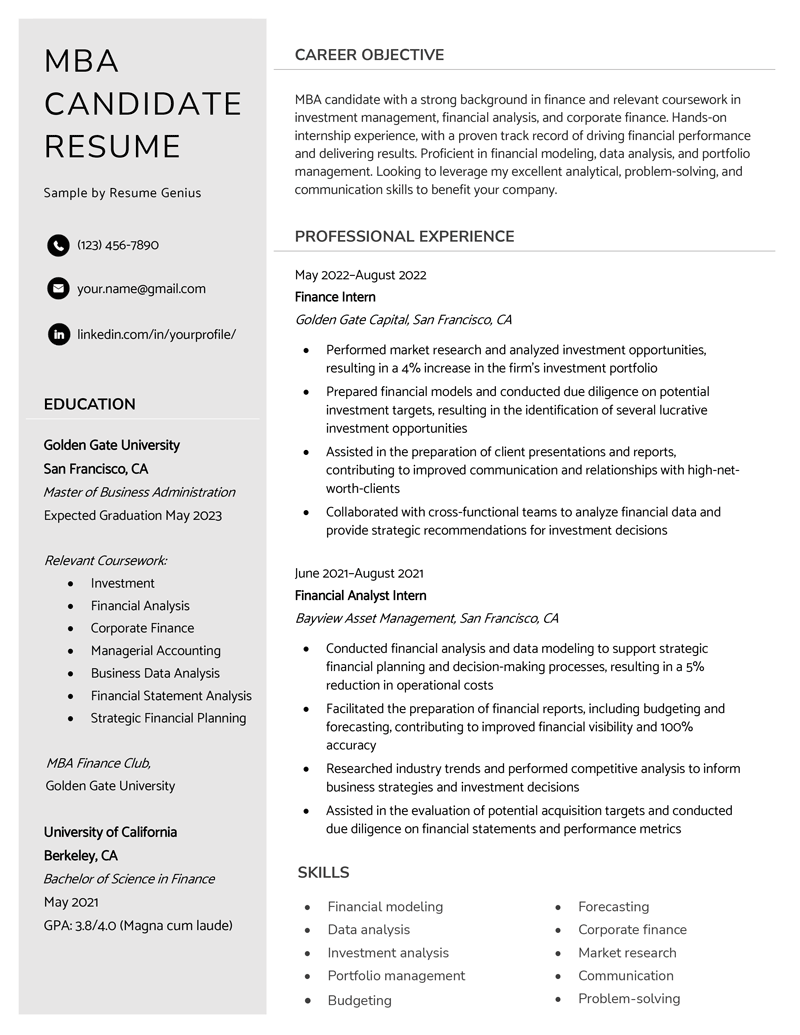 MBA Resume Examples and Writing Guide | Resume Genius