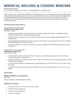 Medical Billing And Coding Resume Skills Free Download