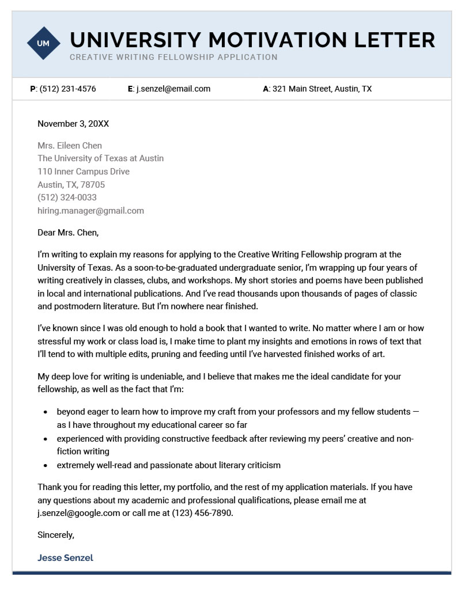 Motivation Letter Sample How To Write For College Jobs 2022 