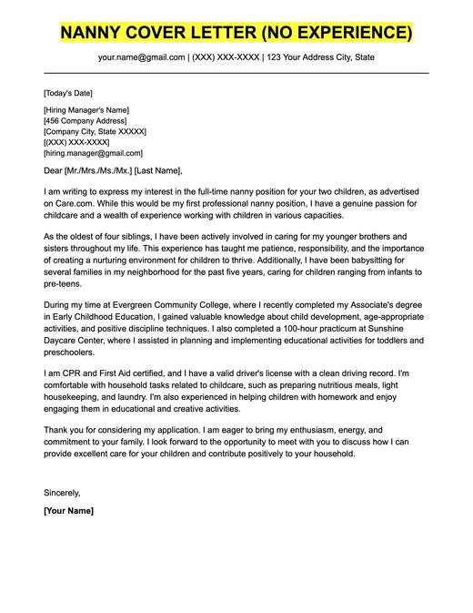 Nanny Cover Letter Sample & Writing Tips | Resume Genius