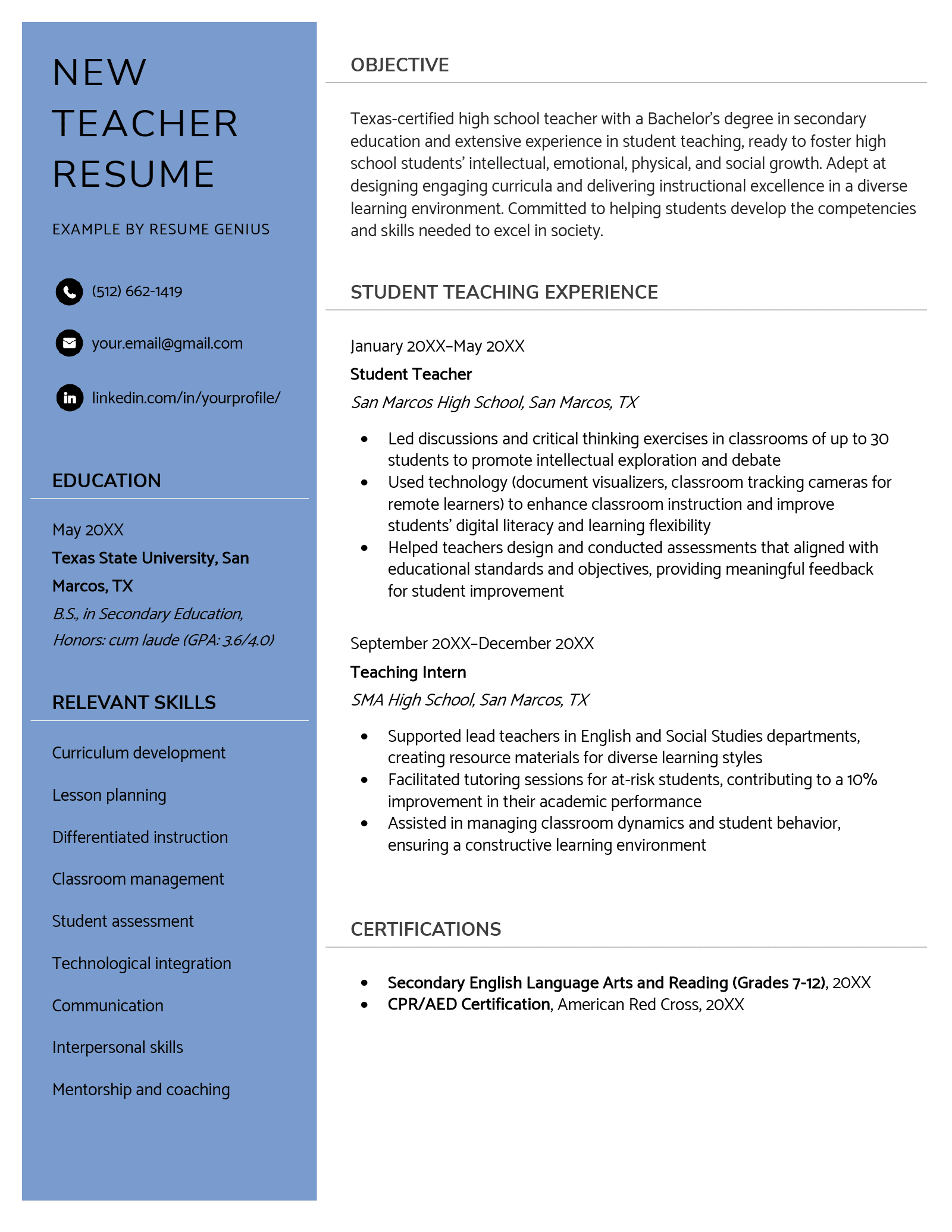 19 Teacher Resume Examples & Text Templates for 2026