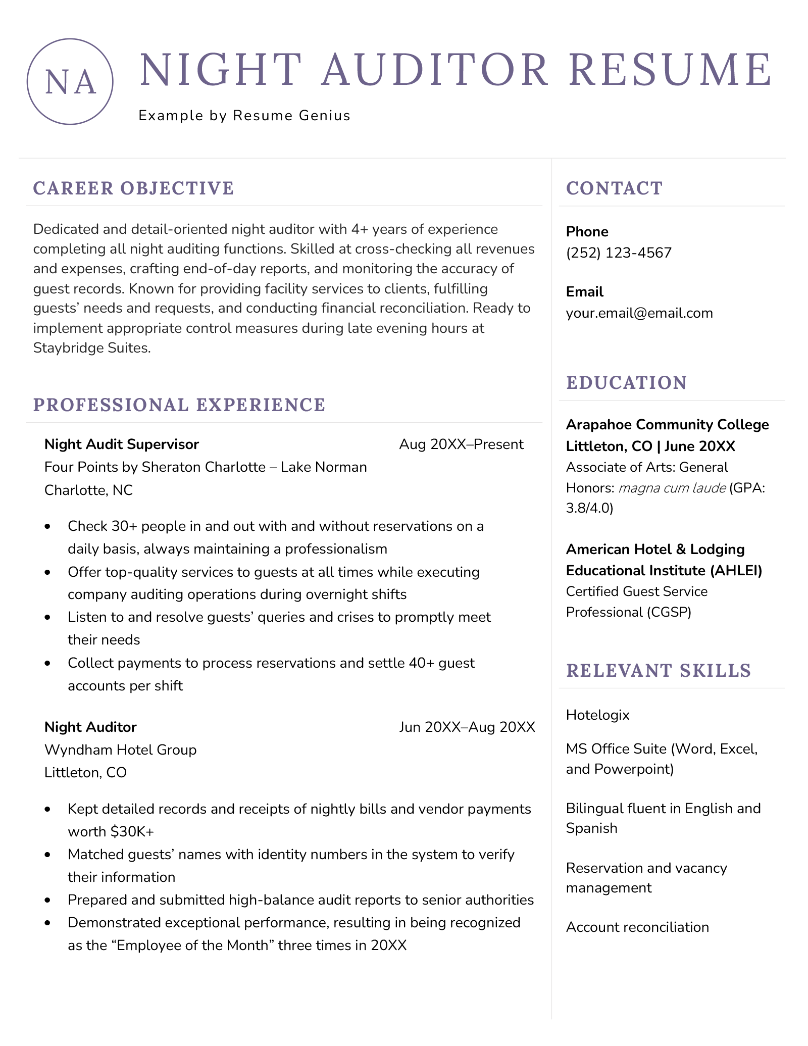 Night Auditor Resume - Free Samples & 26+ Skills to List