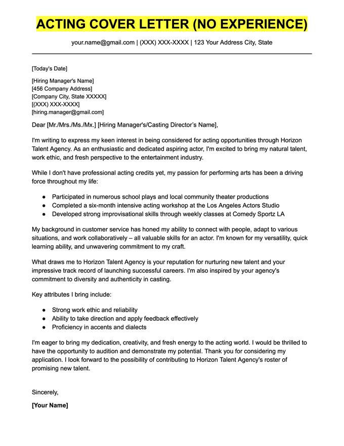 Acting Cover Letter Example & Tips