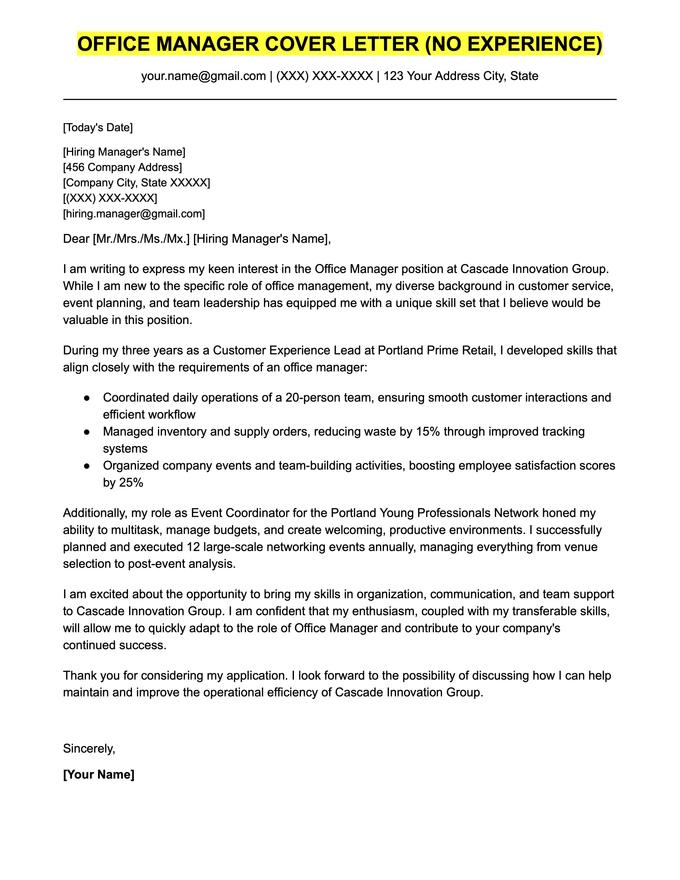 Office Manager Cover Letter (Example & Tips)