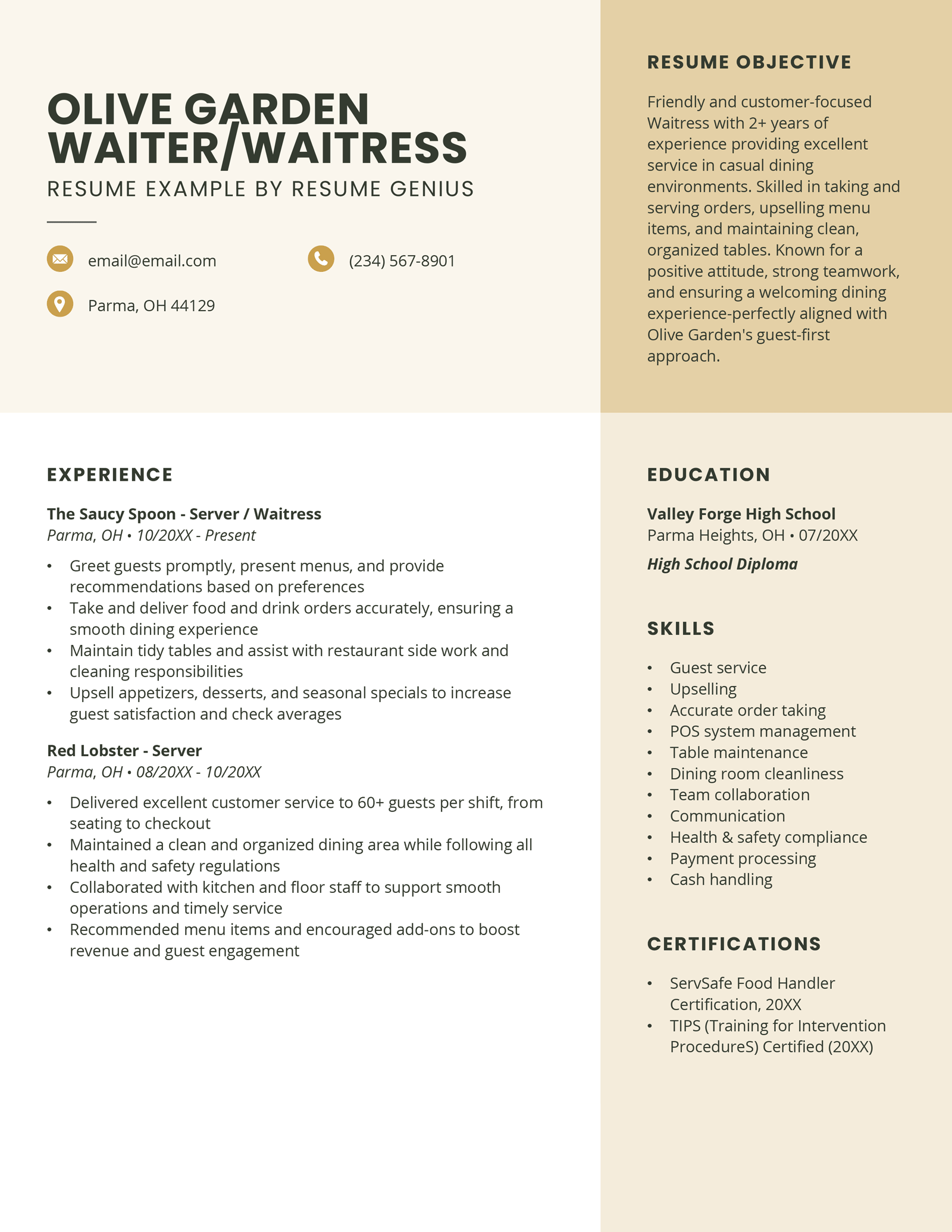 21 Waiter/Waitress Resume Examples (All Major Wait Staff Roles)