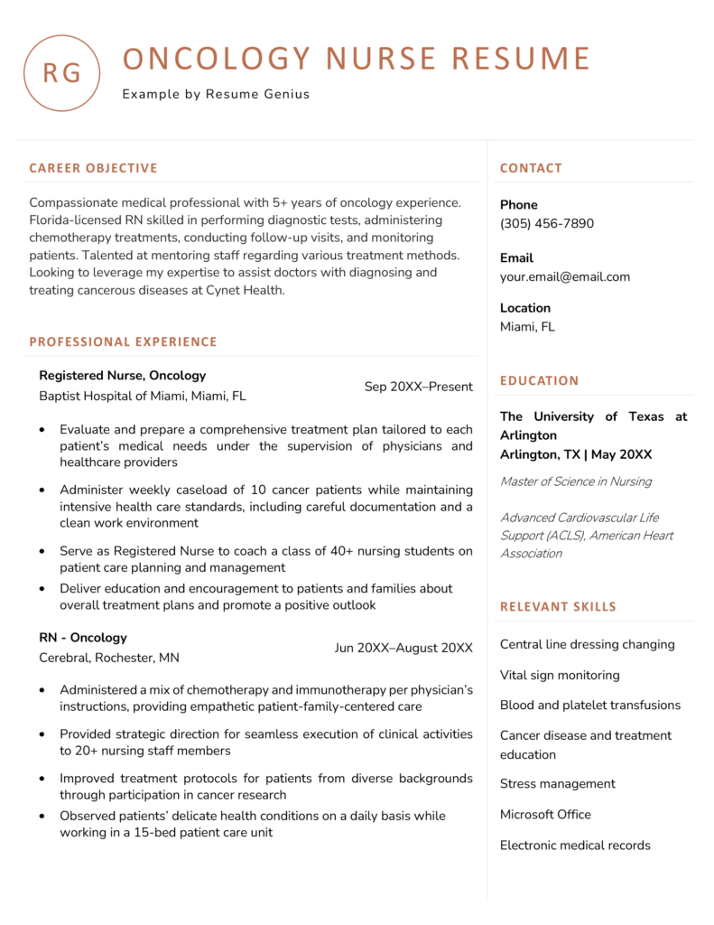 Oncology Nurse Resume Examples & 33 Skills to List