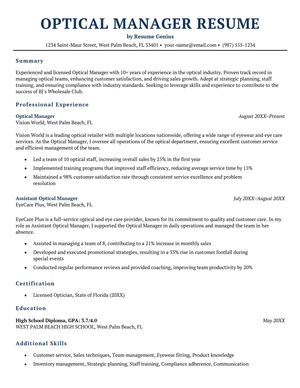 Optician Resume Examples & Writing Tips for 2025