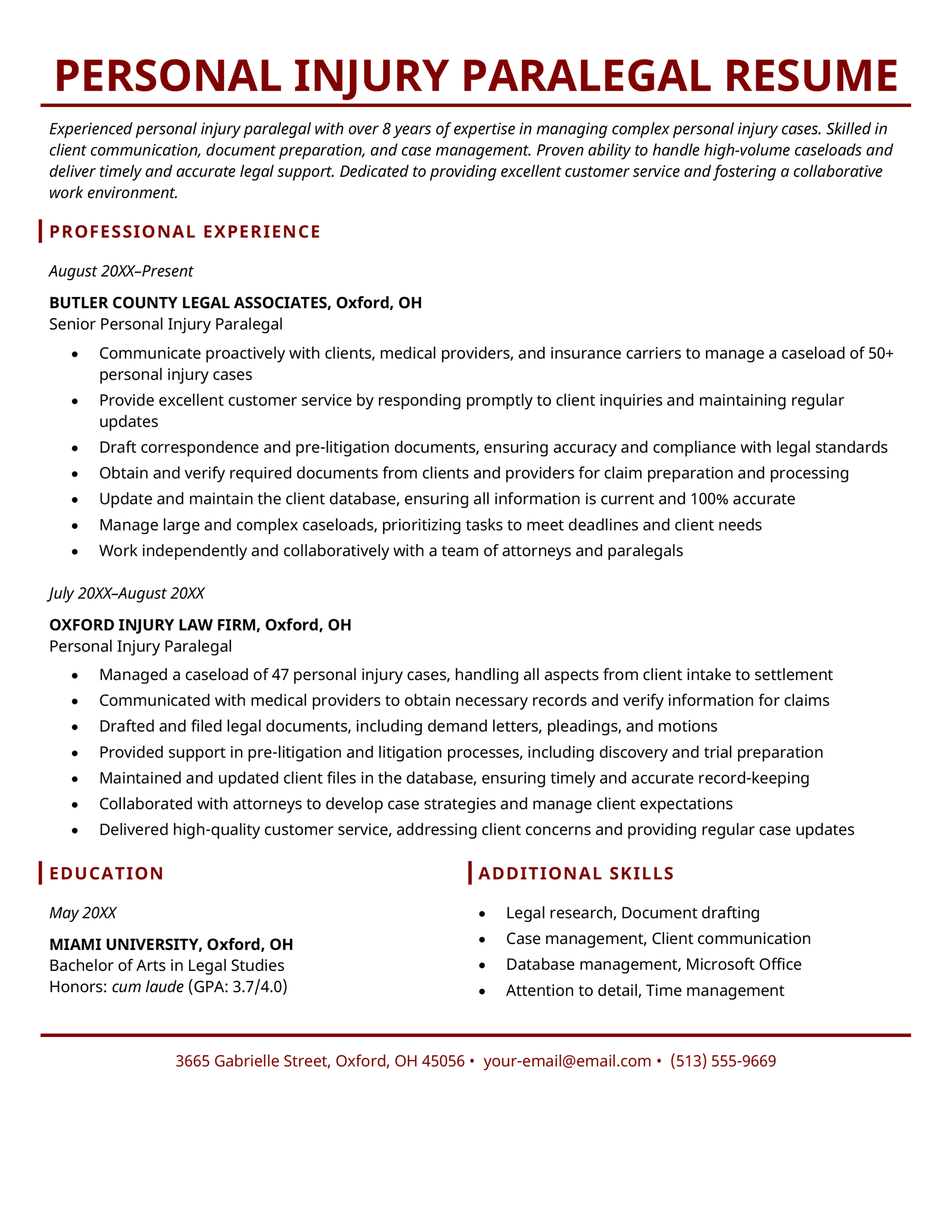 7 Paralegal Resume Examples & Template for 2026