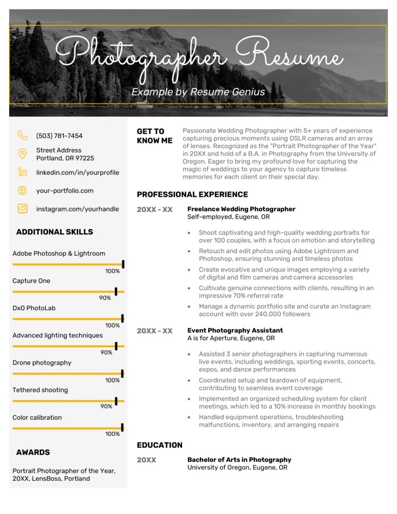 4 Photographer Resume Examples and Writing Tips for 2025