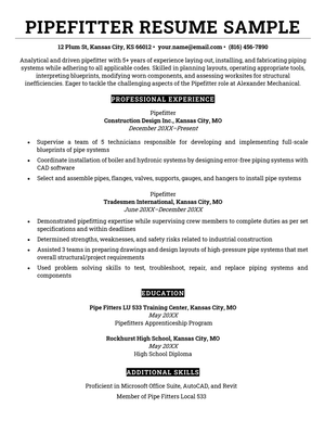 Pipefitter Resume Examples | Free Download