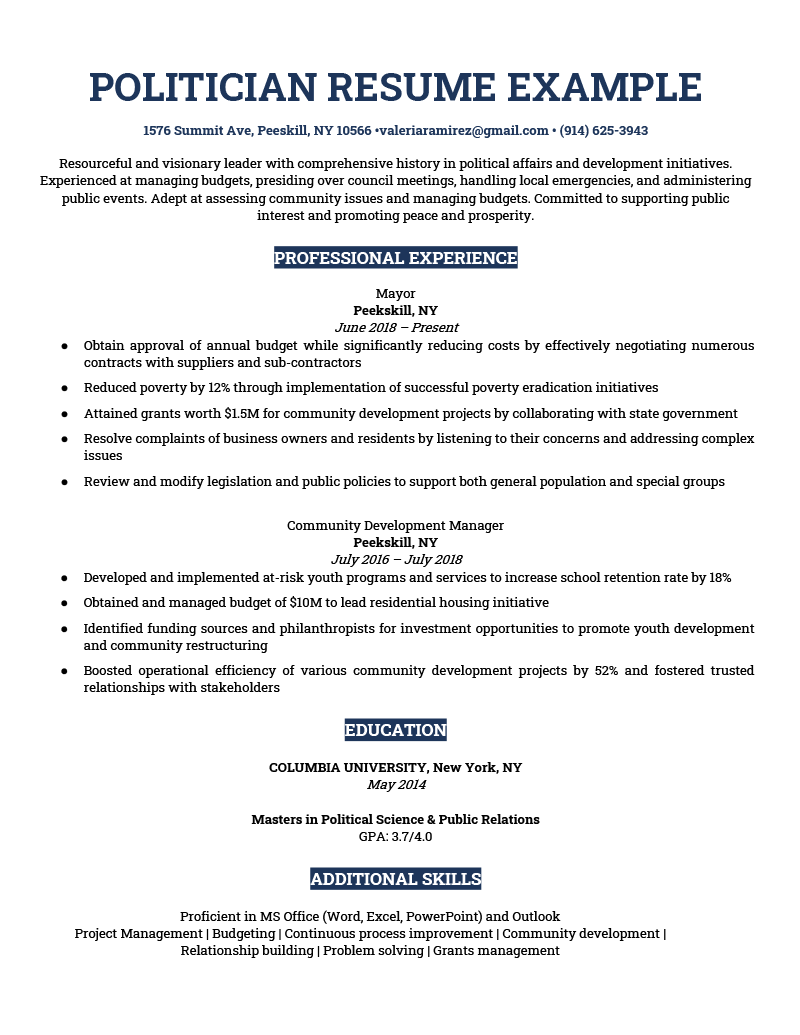 Political Resume Sample Writer Resume Example (Full Guide & Examples