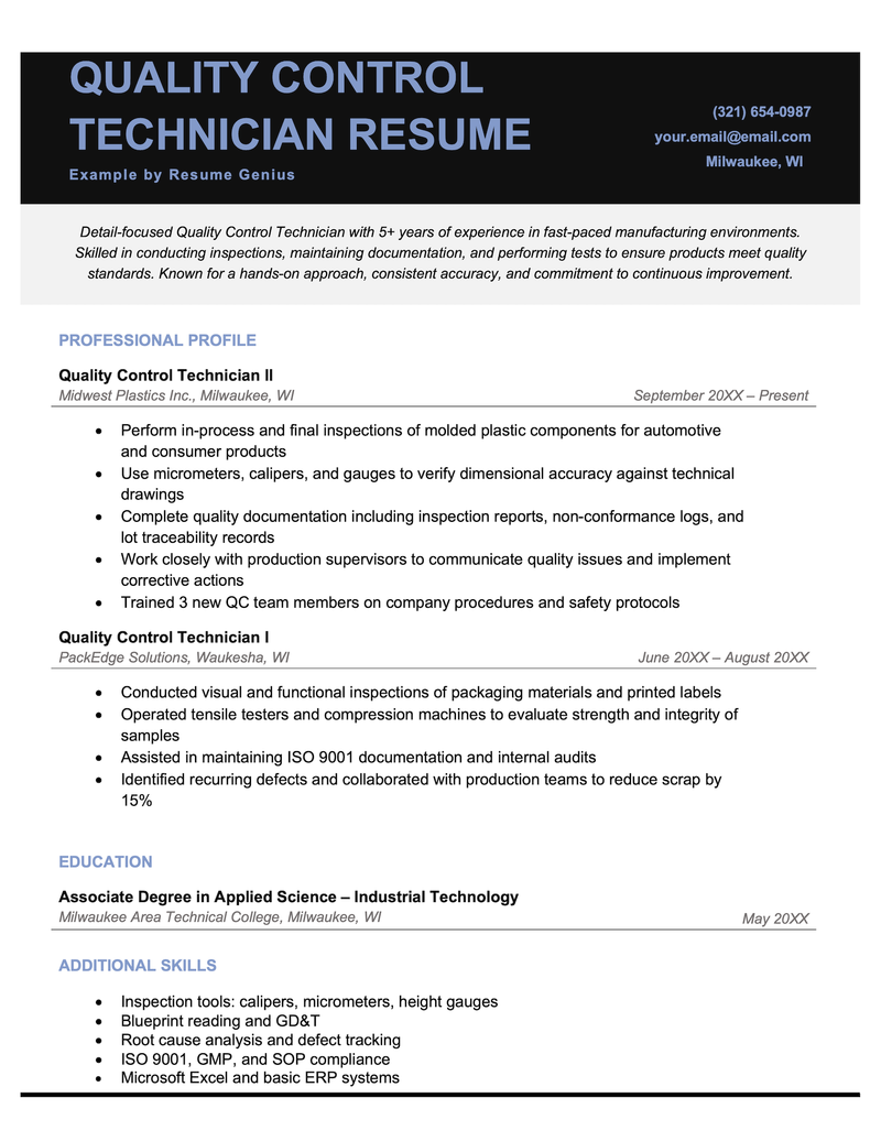 14 Quality Control Resume Examples (With Tips & Skills)
