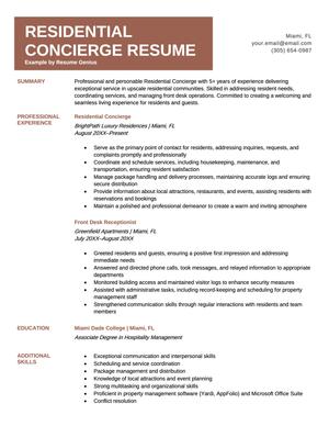 Concierge Resume Examples & Template