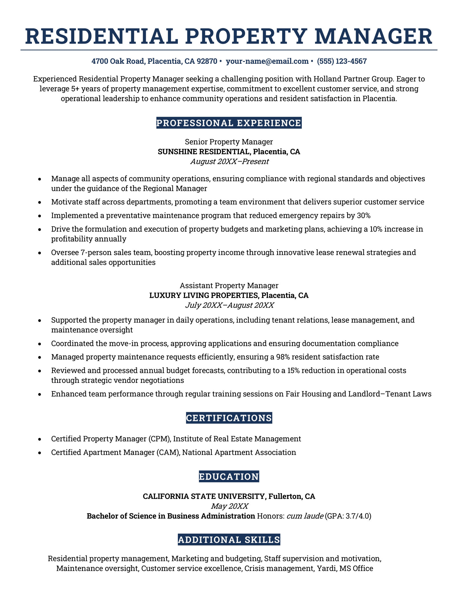 5 Property Manager Resume Examples, Template, & Writing Tips