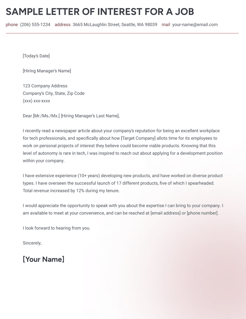 Letter of Interest Examples (with template & writing guide)
