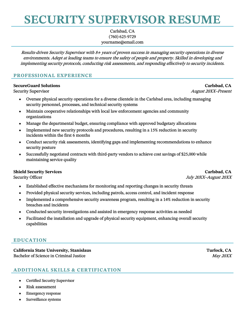 6 Security Resume Examples & Template for 2025