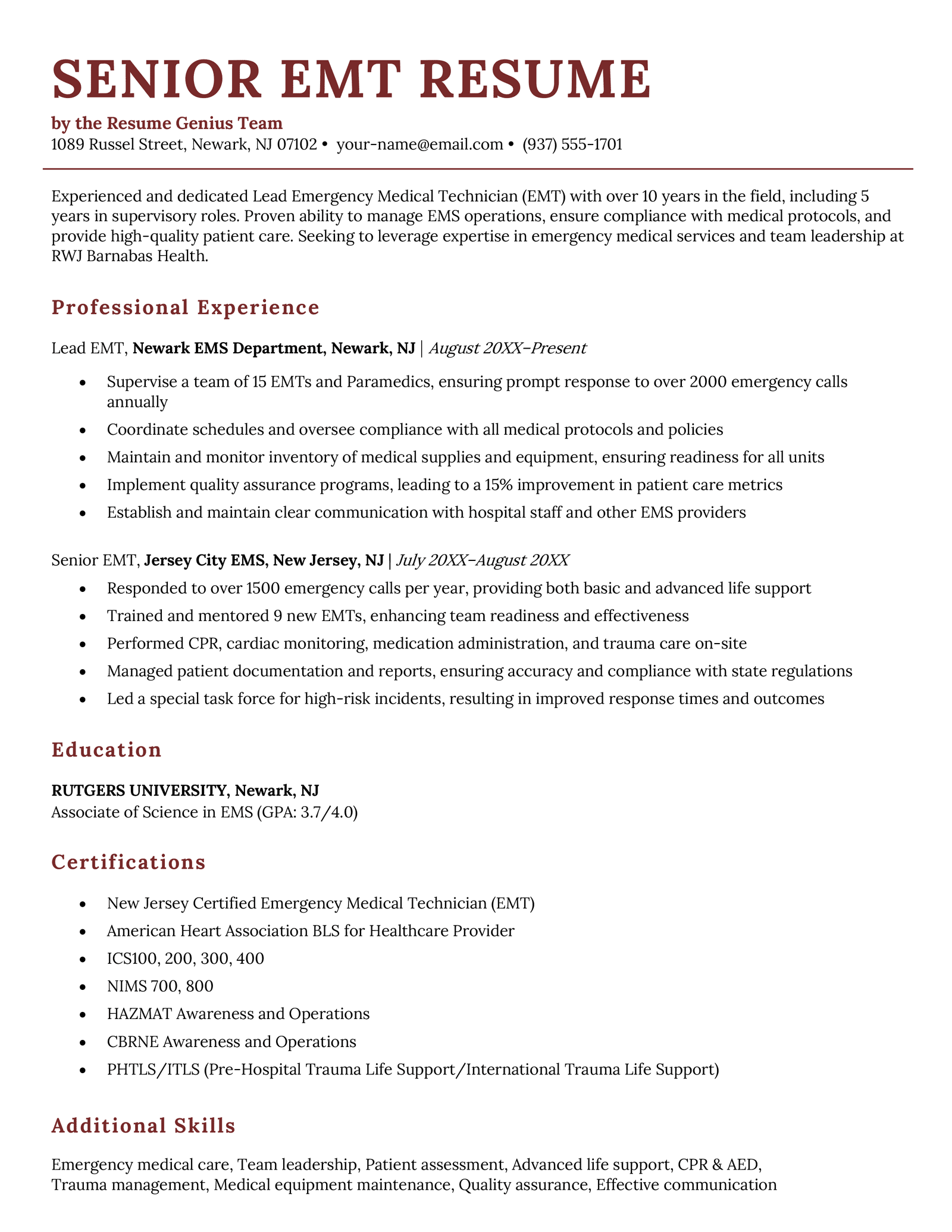 4 EMT Resume Examples & Writing Tips for 2025