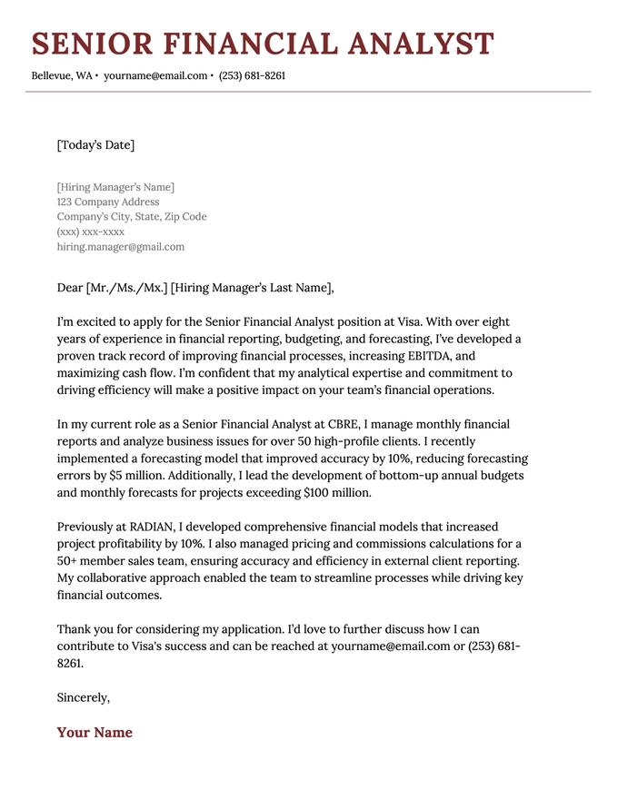 Financial Analyst Cover Letter Example (Tips for 2025)