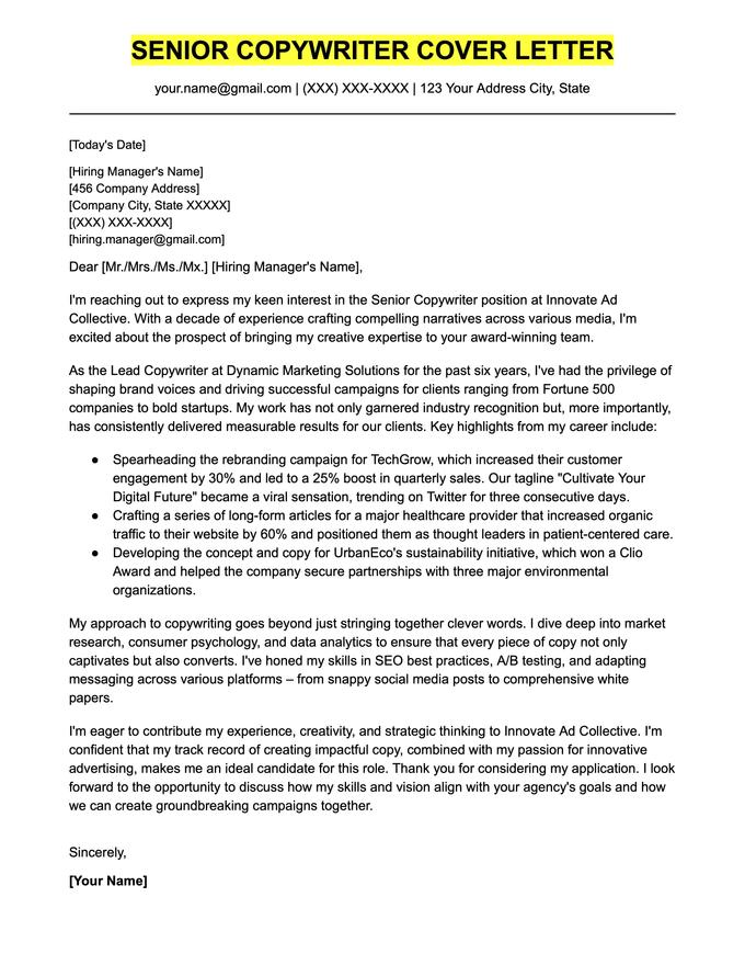 Copywriter Cover Letter Example & Writing Guide