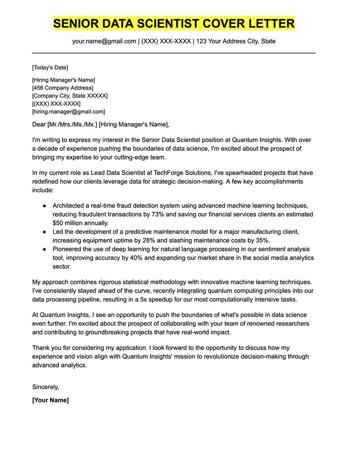 Data Scientist Cover Letter Sample & Tips | Resume Genius