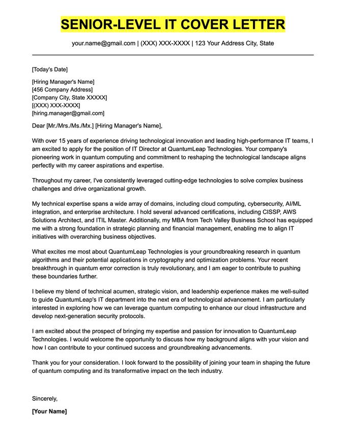 Information Technology (IT) Cover Letter Examples