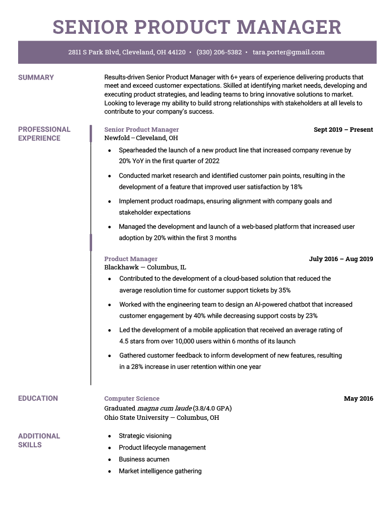 AI Product Manager Resume Examples & Template for 2026