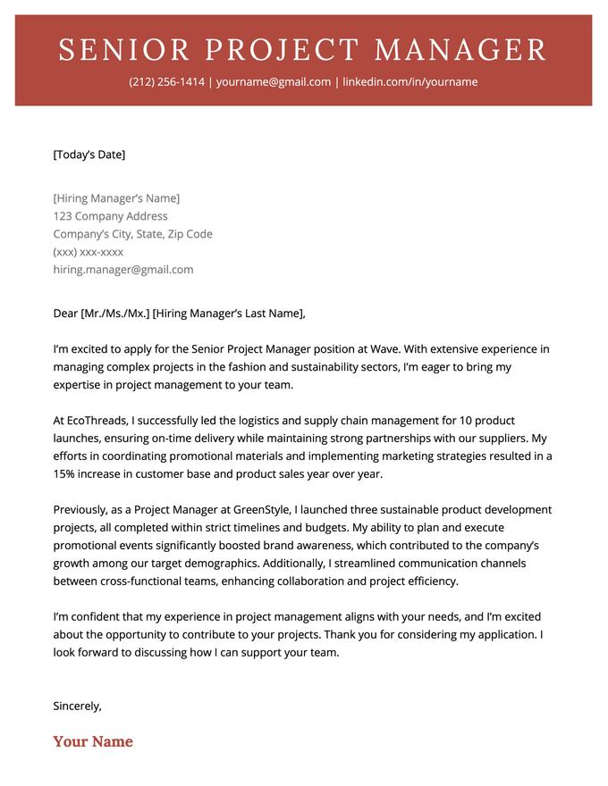 Project Manager Cover Letter Examples & Writing Tips