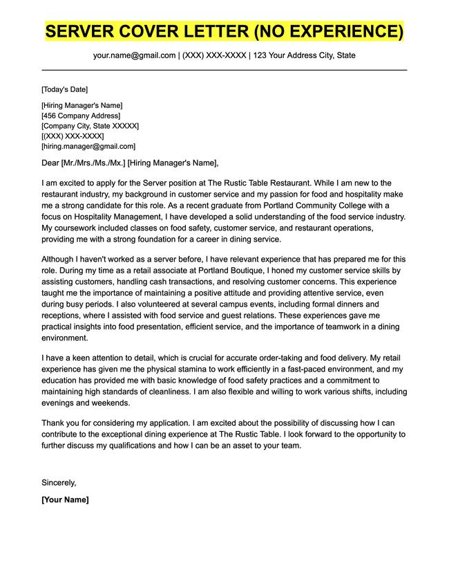 Server Cover Letter Example | Resume Genius