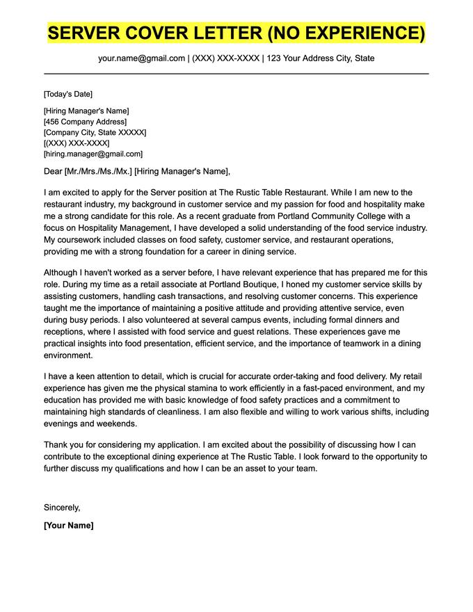 Server Cover Letter Example | Resume Genius