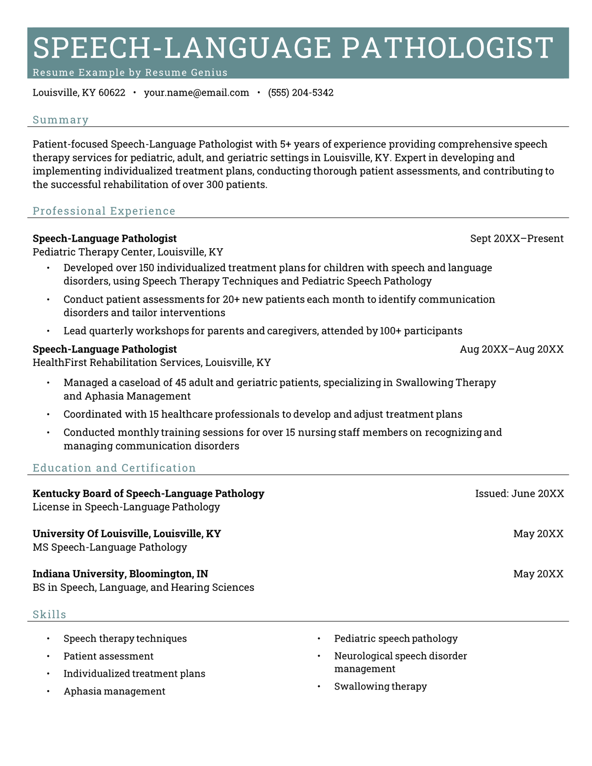 3 Speech-Language Pathologist Resume Examples for 2026