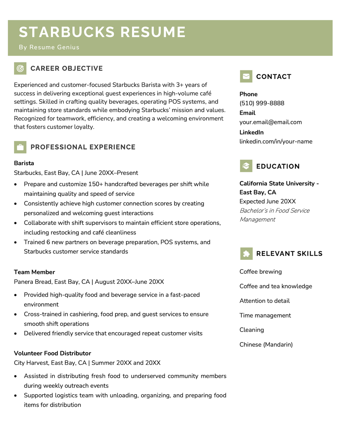 Starbucks Resume Examples & Writing Tips | Resume Genius