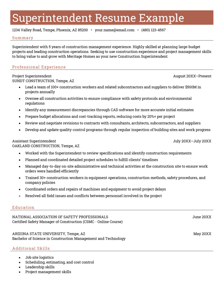 Superintendent Resume - Example and Template