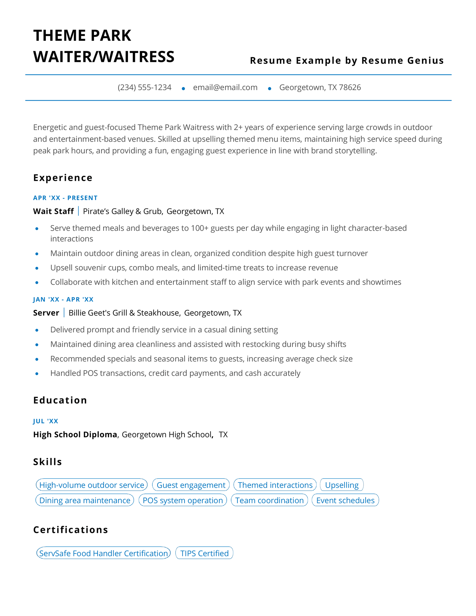 21 Waiter/Waitress Resume Examples (All Major Wait Staff Roles)