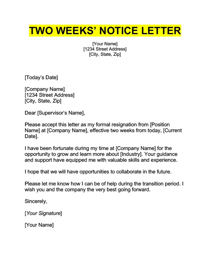 Best Resignation Letter Examples Within 2 Weeks Notic Vrogue co