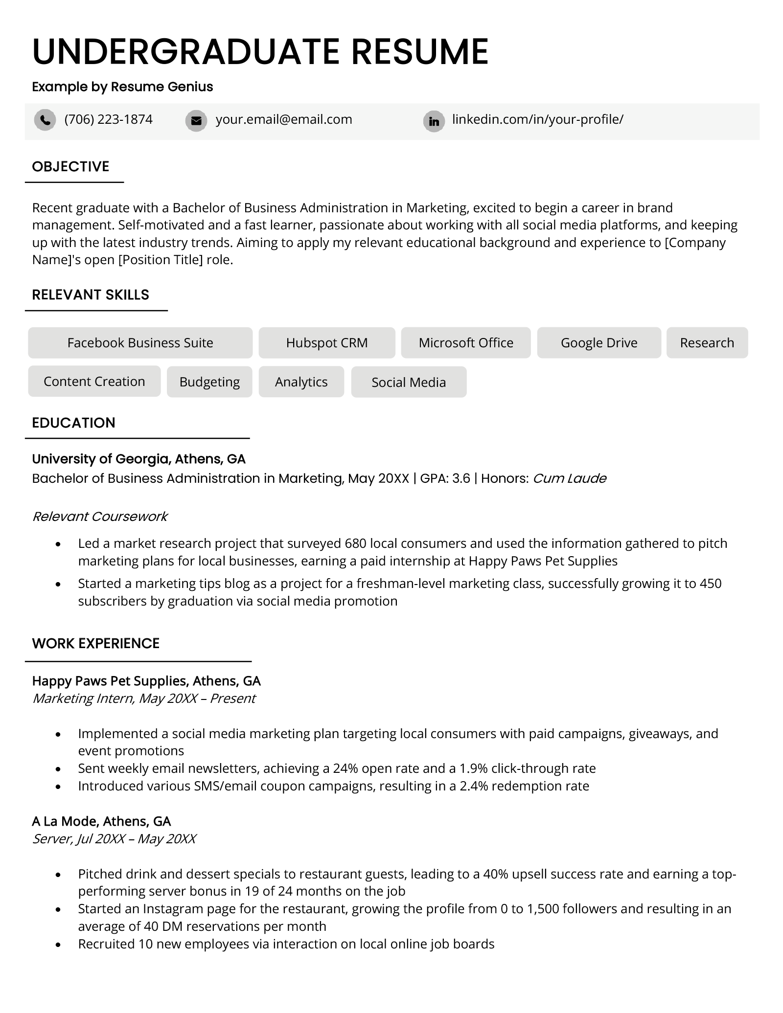 Undergraduate Education Resume