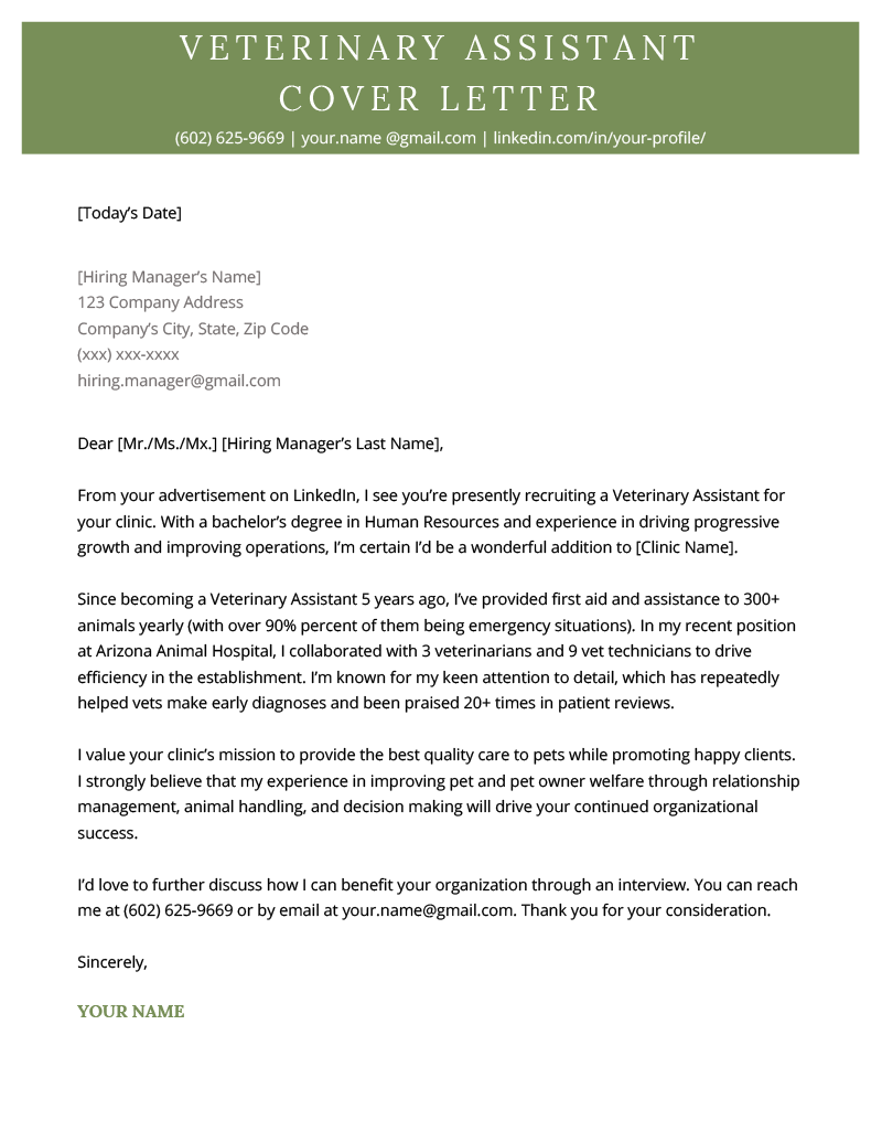 Veterinary Assistant Cover Letter Examples Writing Tips