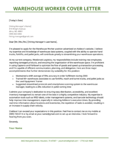 Warehouse Worker Cover Letter - Example + 18 Skills to List