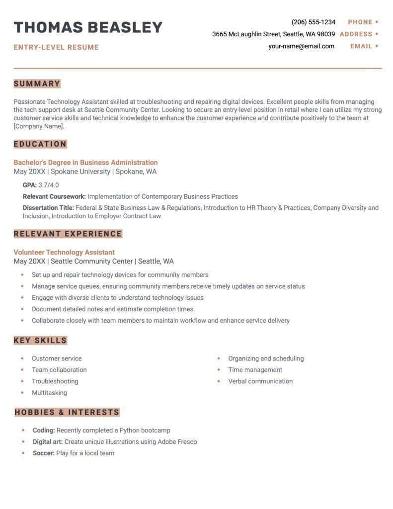 Entry Level Resume [examples, Template, & How To Write]