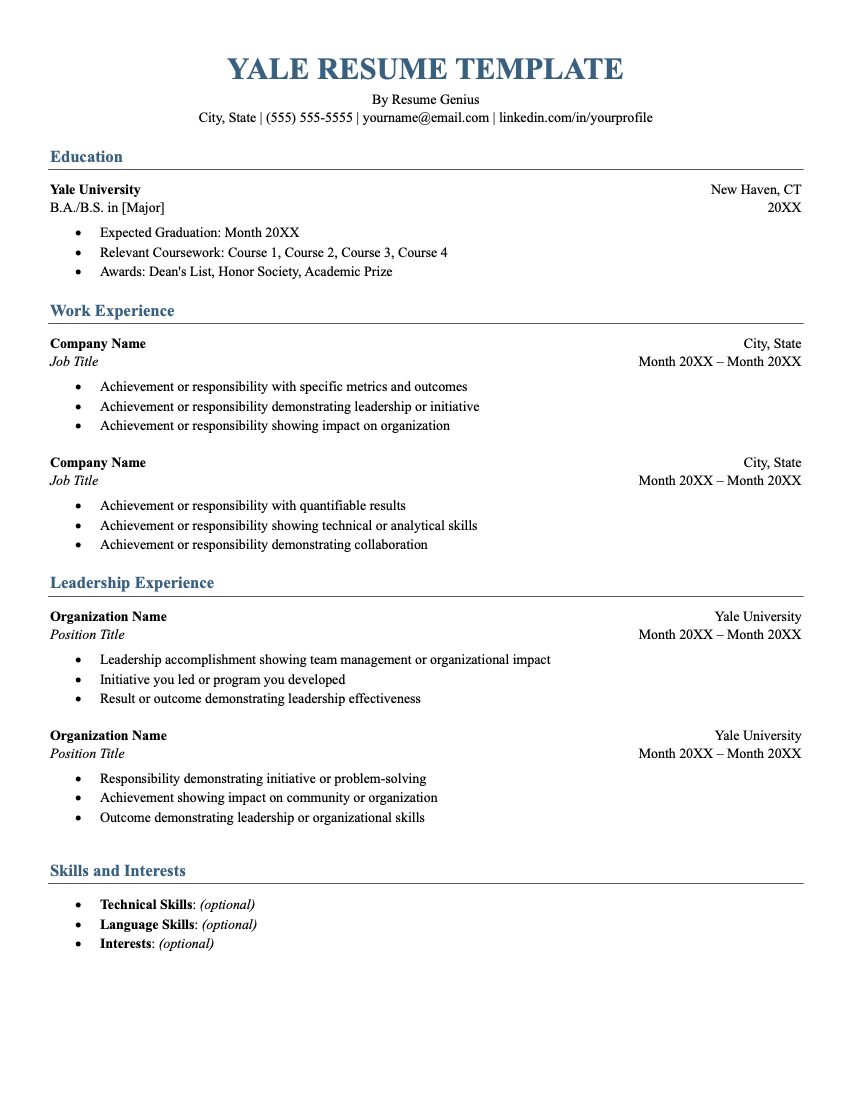 Yale Resume Template: Free Download with Samples & Tips
